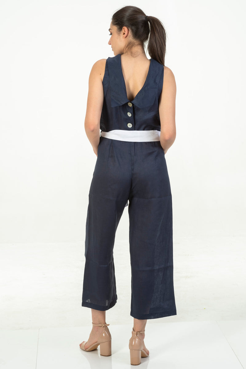 Tuta Sara in lino blu 71 Made in italy Amalfi Coast – G148